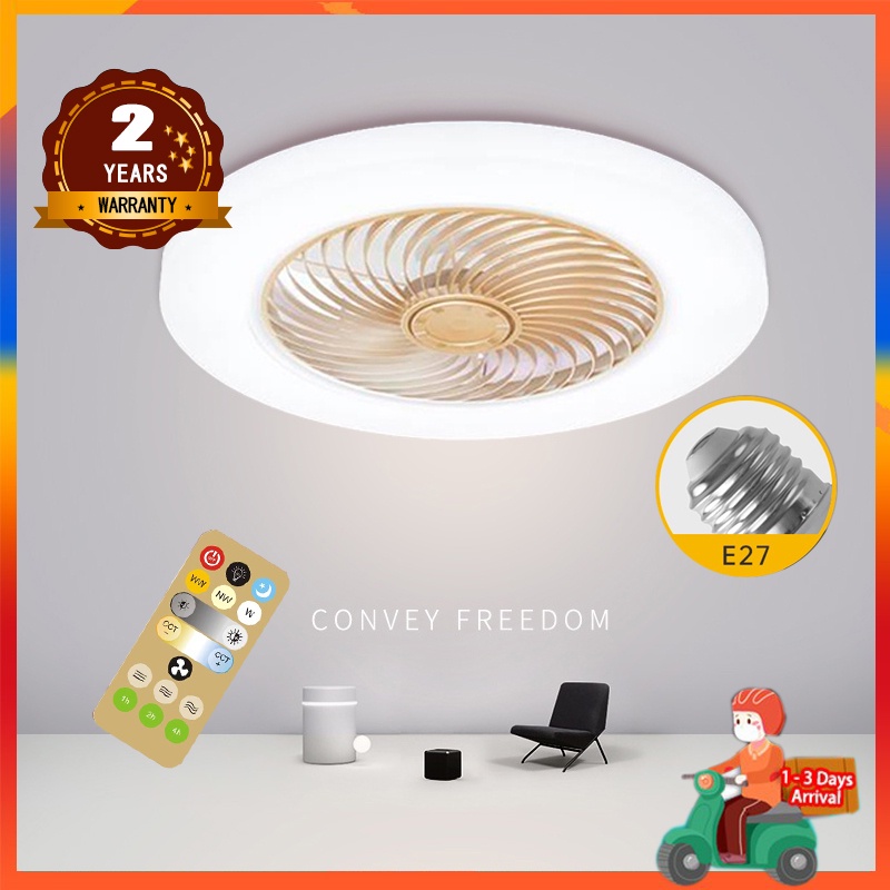 YHLAMP Remote Control Ceiling Fan With Led Tricolor Light Bedroom ...