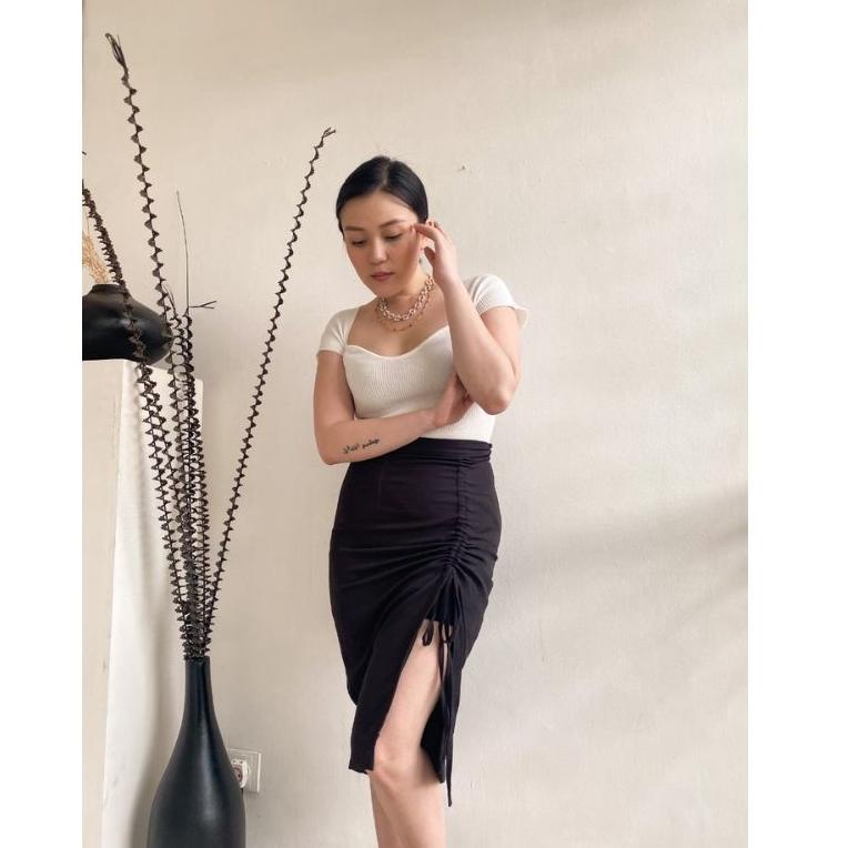 (Y-IRU {) Midi Skirt Slit Casual Drawstring Pencil Skirt||Viral ...