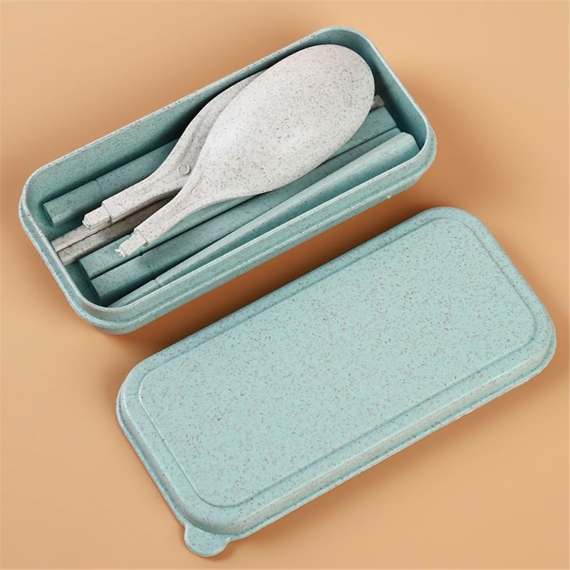 3pcs Set Reusable Folding Wheat Straw Chopstick Spoon Fork Cutlery Set ...