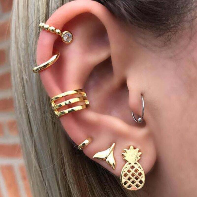 7pcs/sets Alloy Ear Cuff Pinna Lobe Tragus Lobe Piercing | Shopee ...