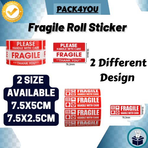 1 Rolls 500/1000 Pcs Fragile Sticker Warning Label Roll Sticker Mudah ...