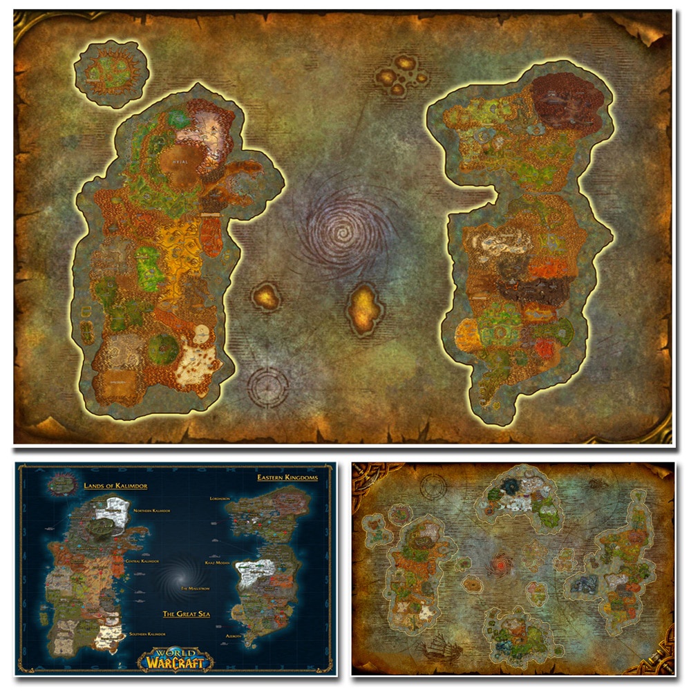 World of Warcraft Map Poster Canvas Painting Wall Art Wall Stickers Wow ...