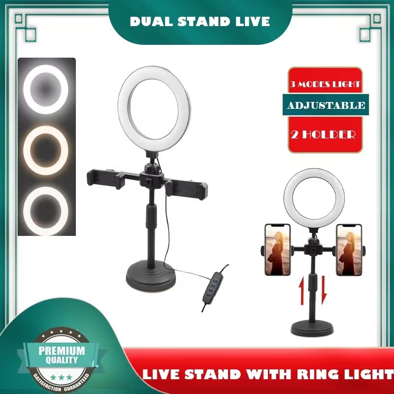 Selfie Ring Light Mobile Phone Stand with Dual Phone Holder With 3 ...