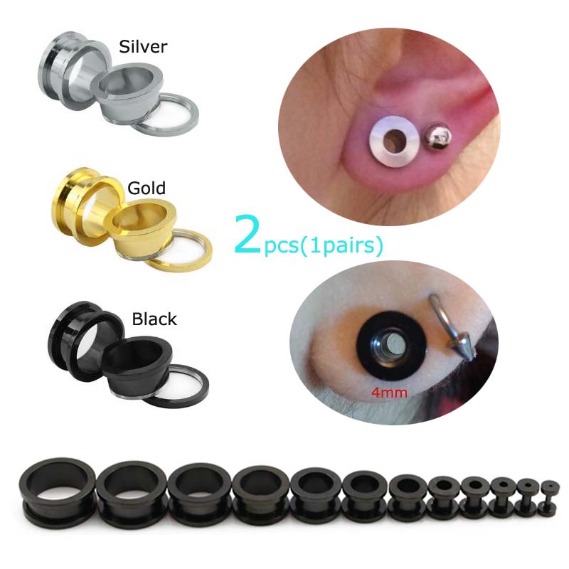 2pcs Stainless Steel Ear Tunnels Pulley Shape Ear Gauges Screw Back 1.6 ...