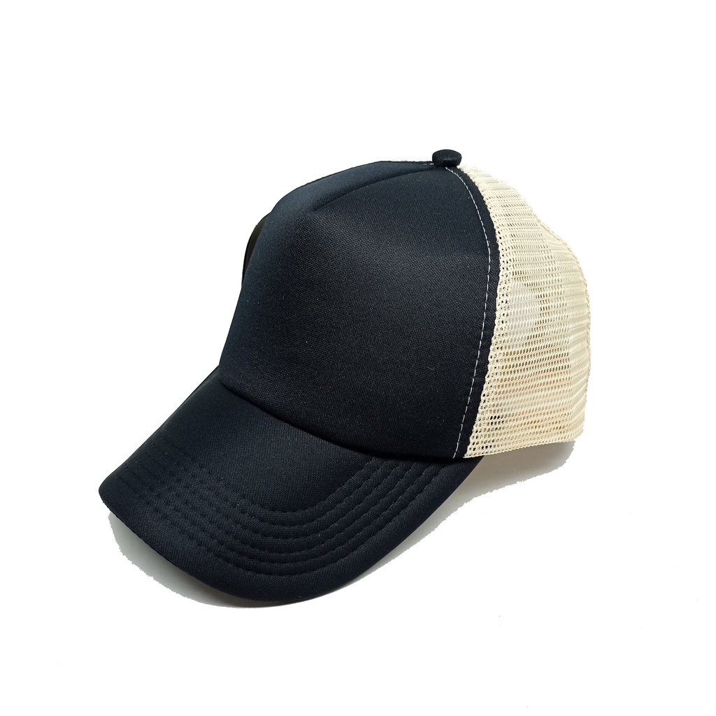 Premium Adult Plain Black-Black-Beige Trucker Mesh Hat | Shopee Philippines