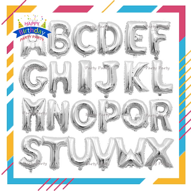 𝐏𝐚𝐫𝐭𝐲 𝐏𝐚𝐫𝐭𝐲 16" SILVER letter foil balloon（A-Z） | Shopee Philippines