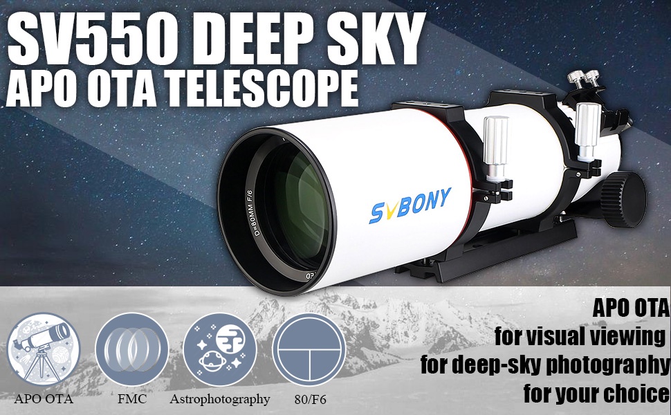 SVBONY SV550 Triplet Refractor Telescope OTA 80F6 APO Travel Astronomy ...