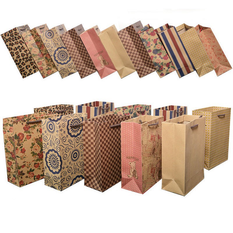 Brown Kraft Paper Bag Nice Pattern Random Design Hand bag Gift bag ...