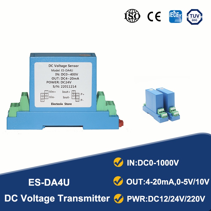 AC DC Voltage Transmitter Transducer 4-20mA 0-5V 0-10V Output DC 5-1000V Input Voltage Sensor ...
