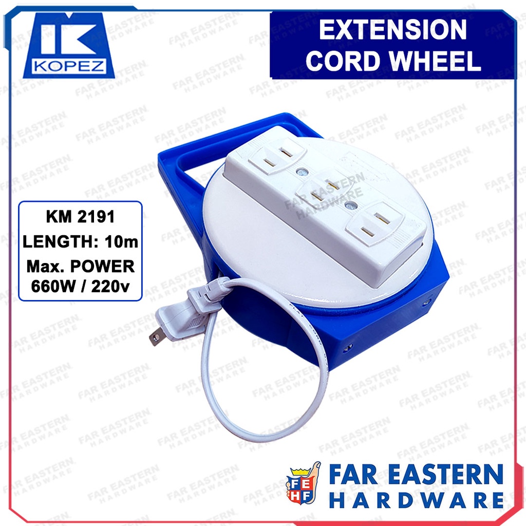 KOPEZ Extension Cord Wheel Reel Electrical Outlet Socket 10m KM 2191 ...