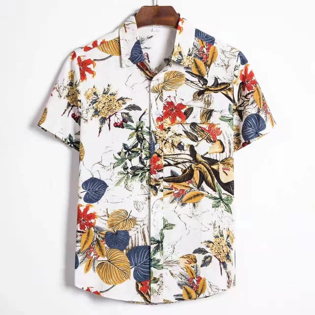 2025-26 Summer Hawaiian Short Sleeves Floral Polo Beach Outfit for Men ...