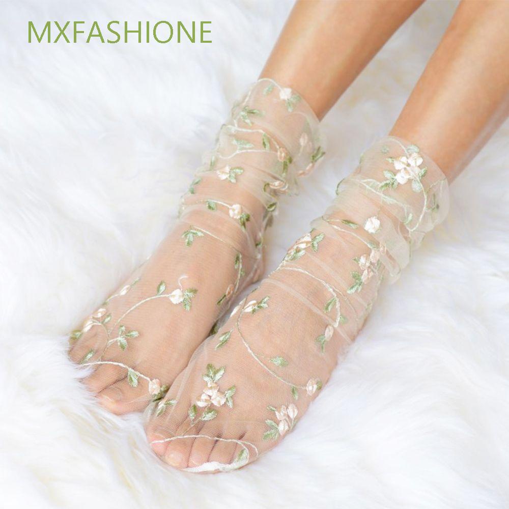 MXFASHIONE Fashion Mesh Socks Women Transparent Flowers Socks ...