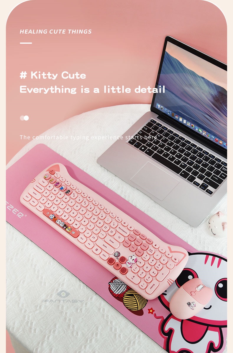 MOFii GEEZER Kitty Cat PLUS Super Cute Wireless Keyboard and Mouse Set ...
