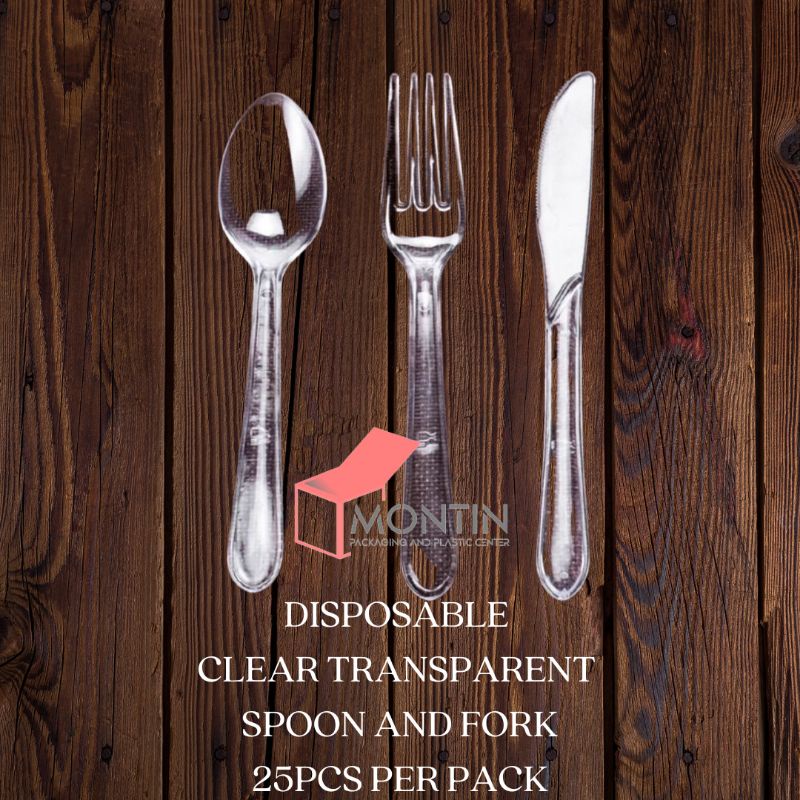 Clear Transparent Spoon Fork Disposable (25pcs per pack) | Shopee ...