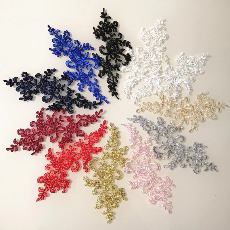 1Pair New Embroidery Flower Lace Applique Sew On Patch Fabric Exquisite ...