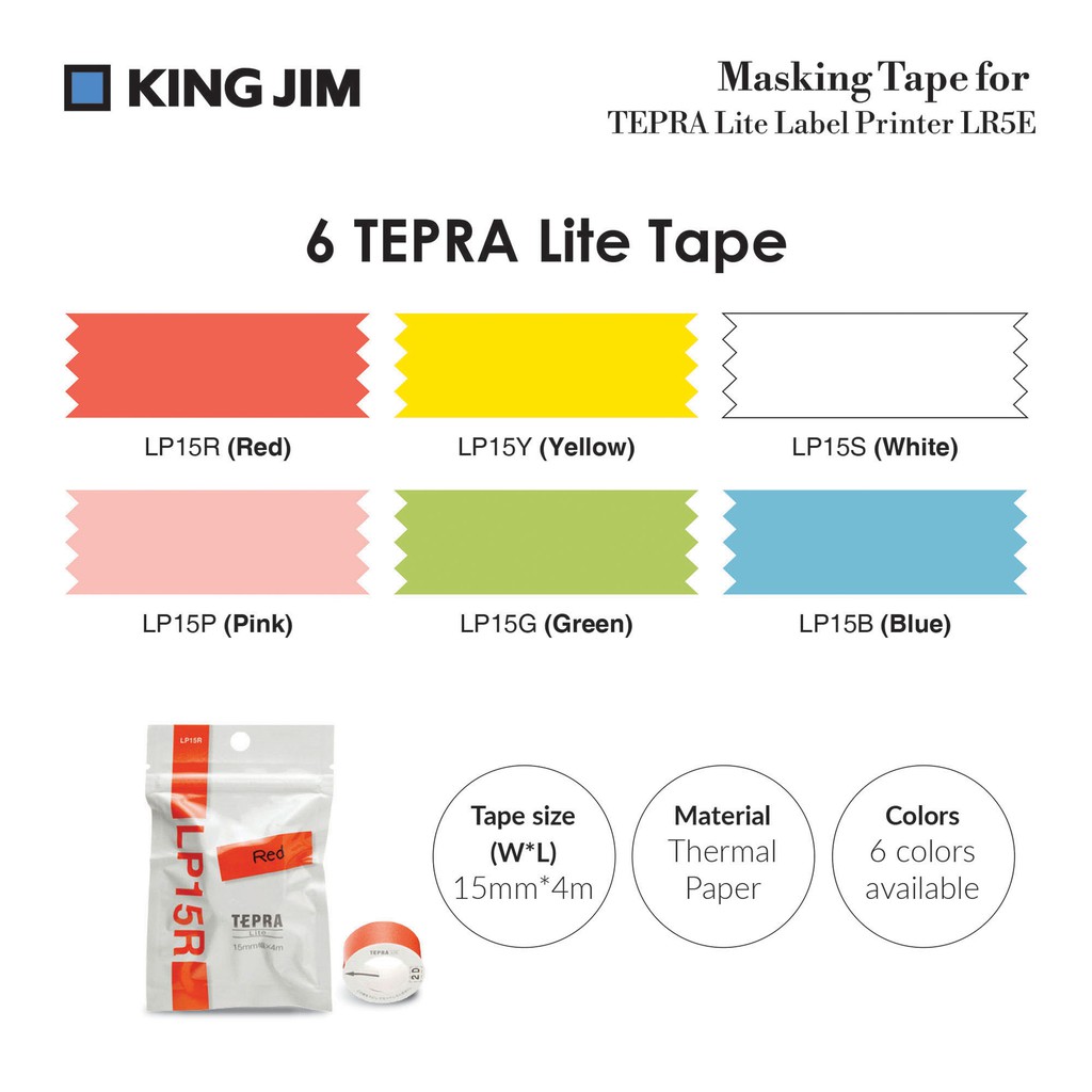 KING JIM TEPRA lite tape - 15mm x 4m (6 color available) | Shopee ...