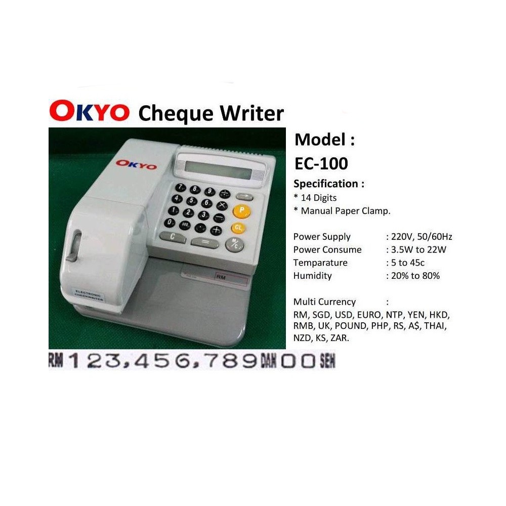 Okyo Electronic Check Writer EC-100 EC 100 EC100 cheque printing ...