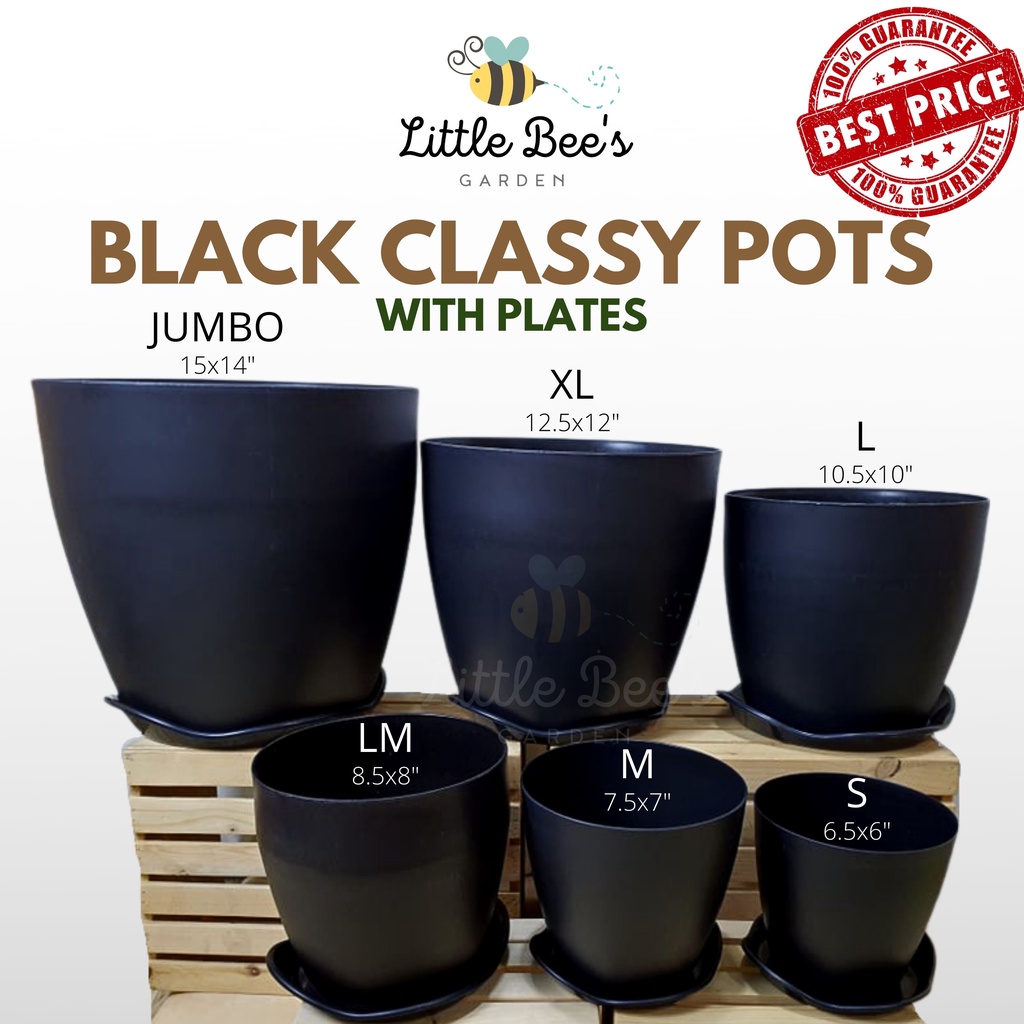 Black Classy Minimalist Pots with Catch Plates | Pearlwave | Yayamanin ...