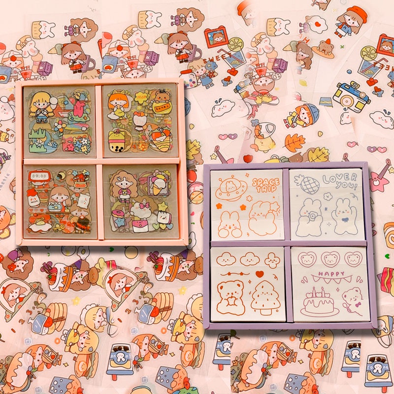 25 Sheets Cartoon Cute Deco Stickers Pack Waterproof Transparent PET ...