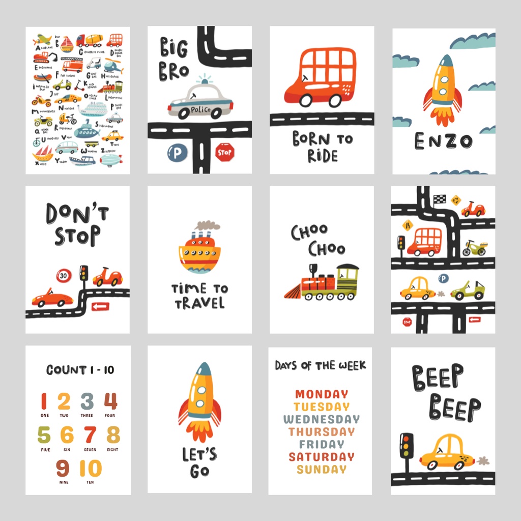 A4 or A3 Kids Transportation Collection, Educational Chart Poster for ...