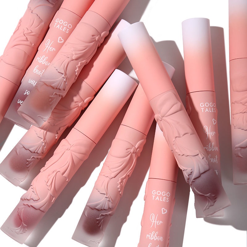GOGO TALES Lip Glaze Embossed Bow Lip Clay Matte Lip Glaze Is Not Easy ...