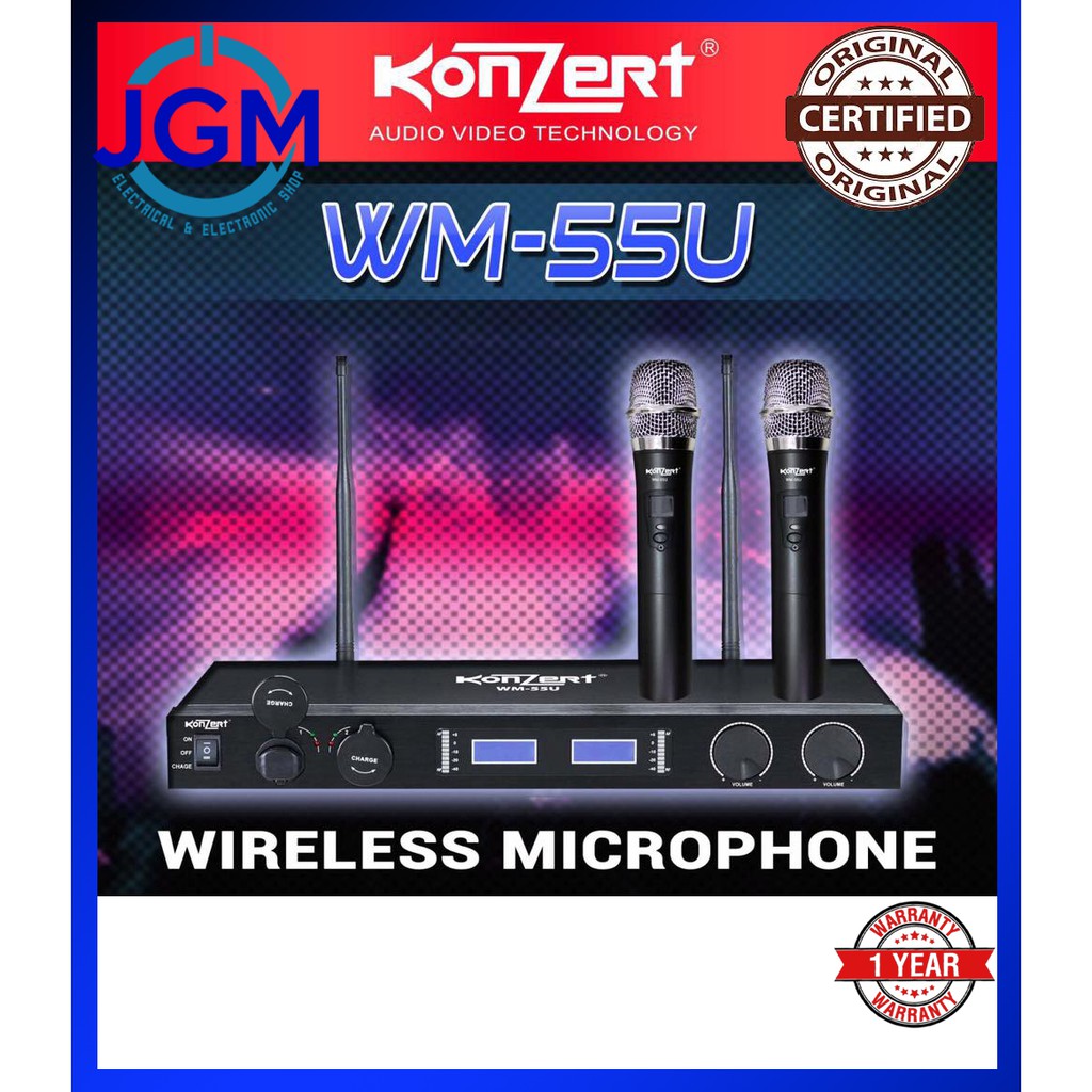 Konzert WM-55U Dual Channel UHF Wireless Microphone with Rechargeable ...