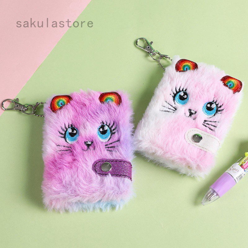 Small Size Rainbow Furry Fluffy Plush Notebook Mini Plush Notebooks ...