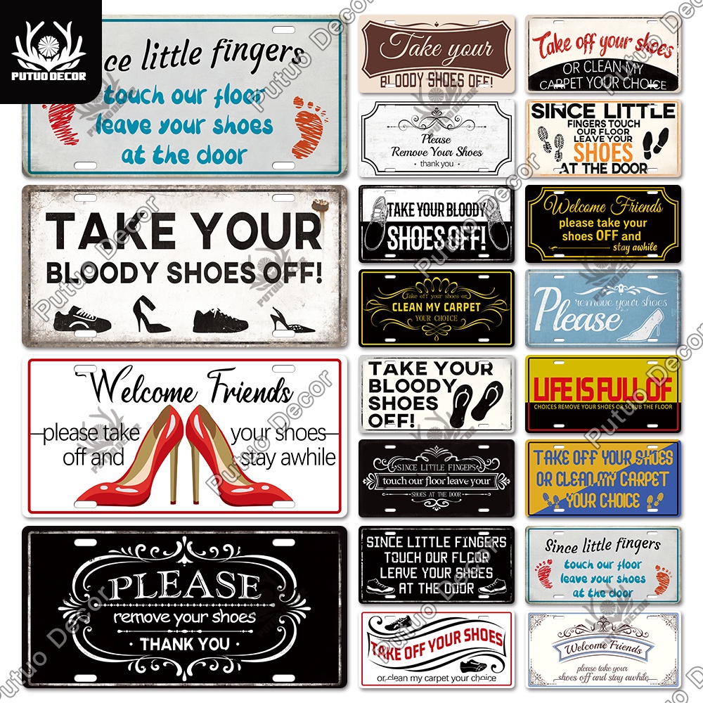 Putuo Decor Take Your Shoes Off Metal Sign Licenses Plate Plaque Metal ...