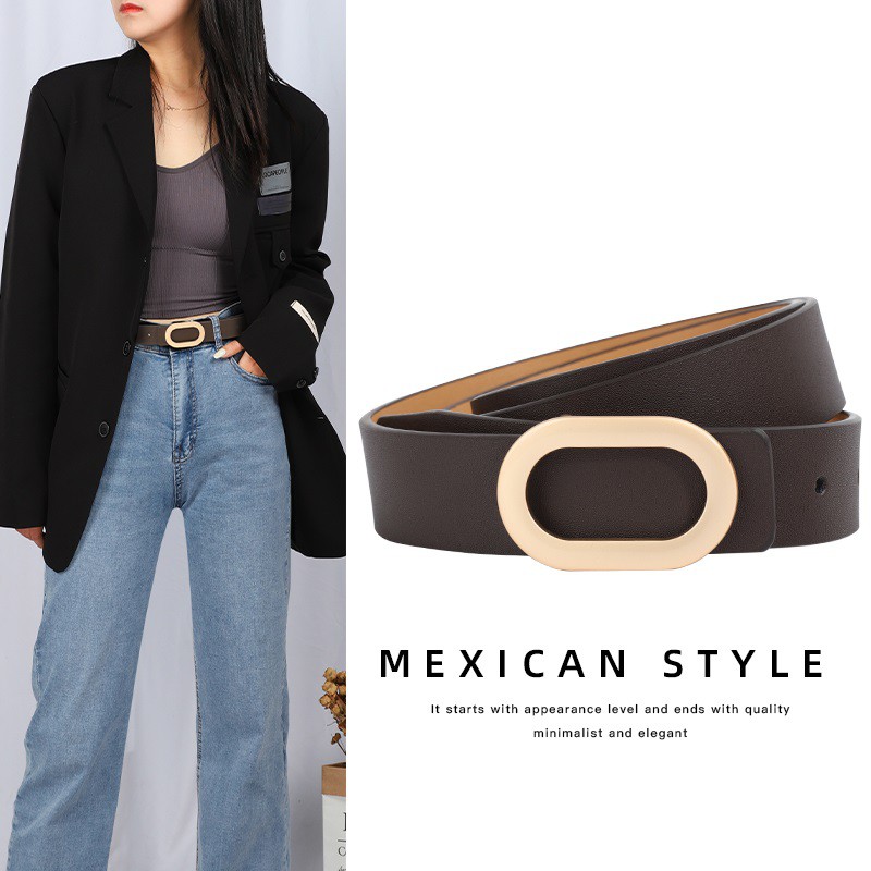 Korean Fashion Women's belt with leather oval Metal Buckle Waist Belts ...