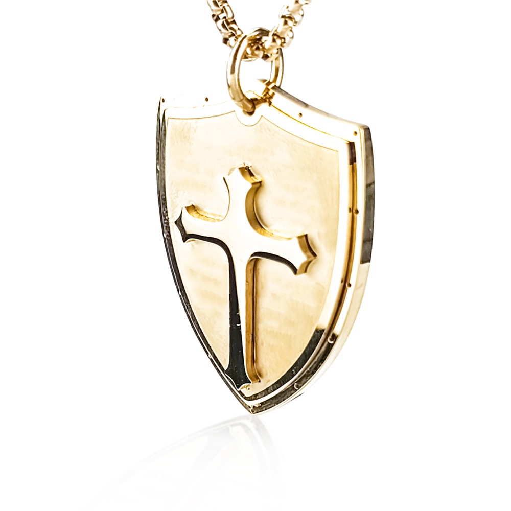 Gold Plated Shield Armor of God Faith Cross Stainless Steel Pendant ...