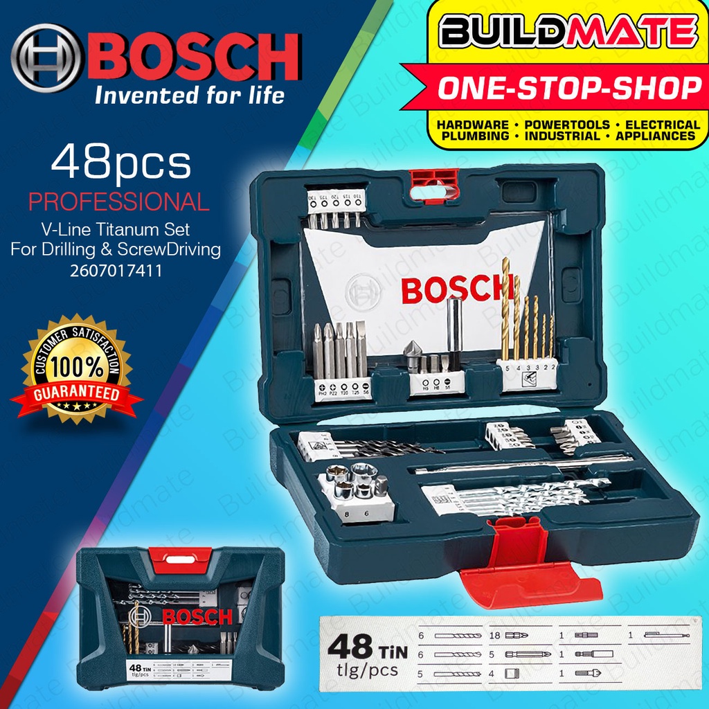 BOSCH 48 PCS V-Line Titanium Set For Drilling & Screw Driving w ...