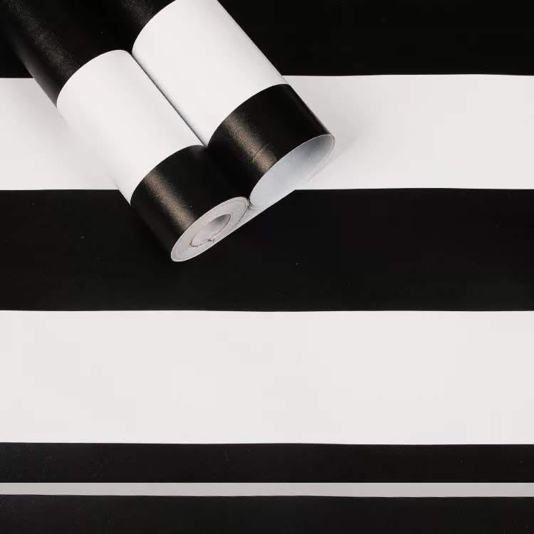 Wallpaper (BLACK/WHITE) 10M*45CM PVC Self Adhesive Waterproof Black and ...