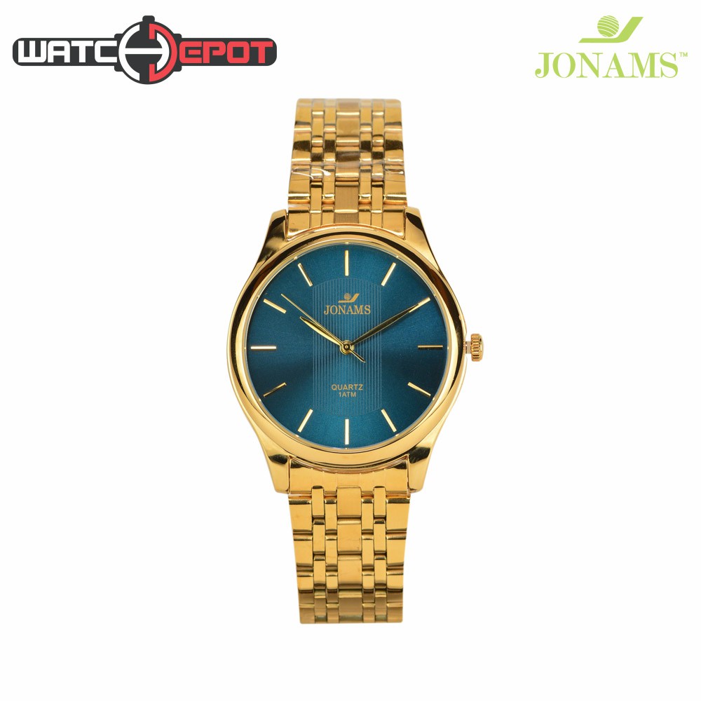 Jonams Quartz Metal Watch for Men 8268G-5 Gold Strap / Blue Dial ...
