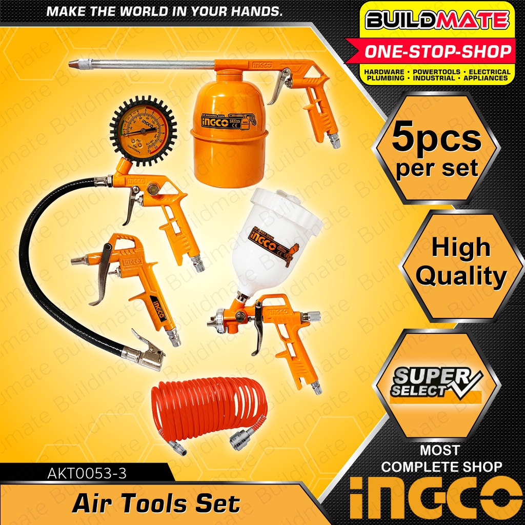 BUILDMATE Ingco Air Tools Set 5PC Pneumatic Blow, Spray, Washing ...