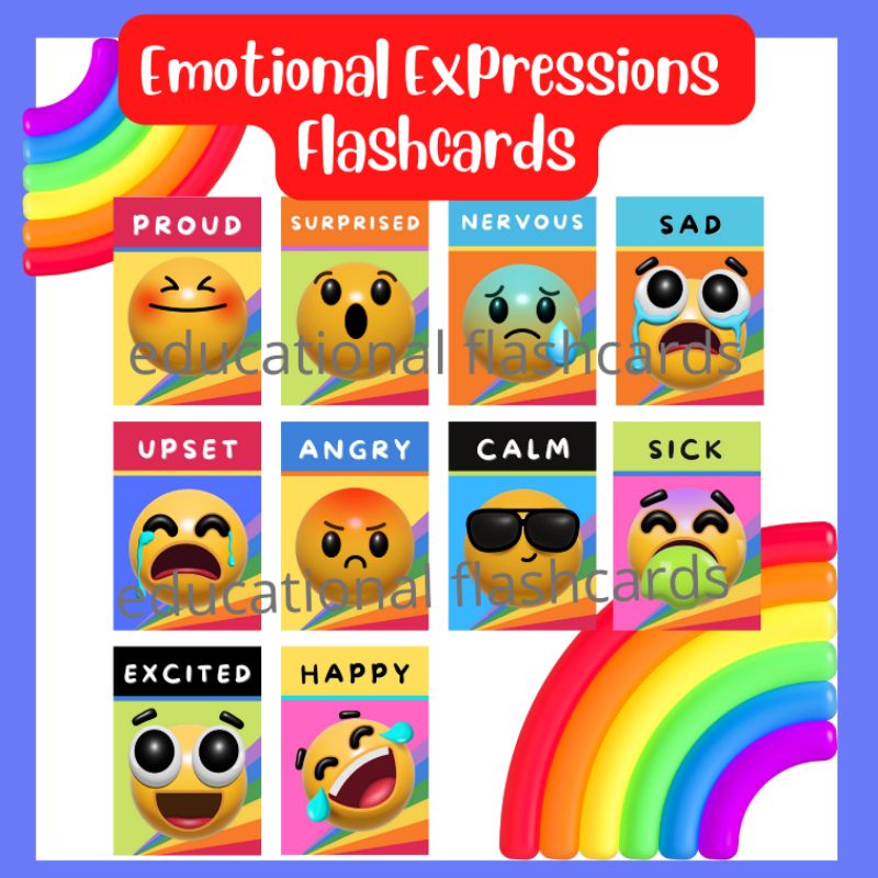 EMOJI EMOTIONS , EXPRESSIONS , FEELINGS FLASHCARDS AND CHARTS for kids ...