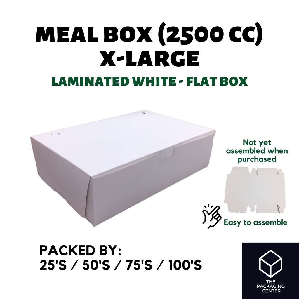 2500cc Paper Meal Box / X-Large (1) Flat Box Laminated White (25pcs ...