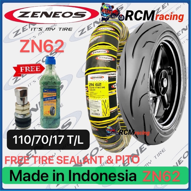 ZENEOS ZN62 MOTORCYCLE TIRE GULONG FREE TIRE SEALANT &PITO TUBELESS 100 ...