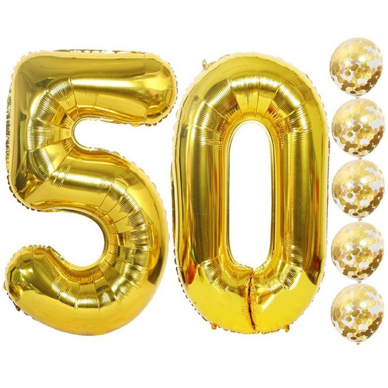 32 Inches Numeral 50 Foil and Confetti Gold Balloon for 50th Birthday ...