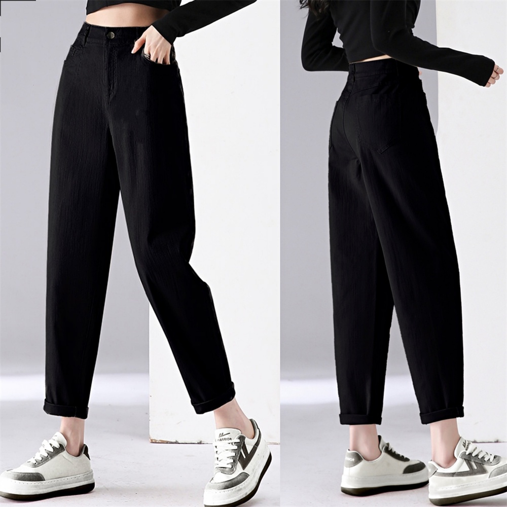 Black Boyfriend Pants Women's High Waist Korean Style Mom Jeans ...