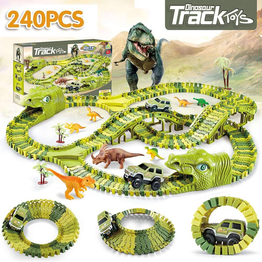 MJ PLAYhub 240pcs Dinosaur Electric Rail Car Track Racing Toy Set Race ...