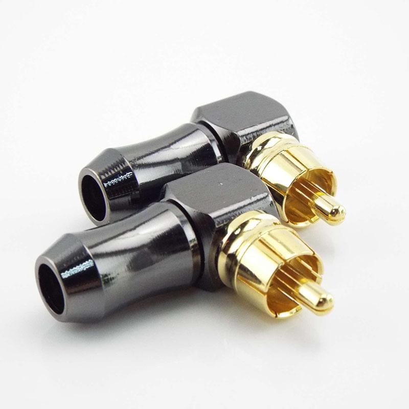 RCA Male Plug Connector 90 Degree Wire Adapter Gold Plated Solder Terminal 6.2mm Speaker Cable ...