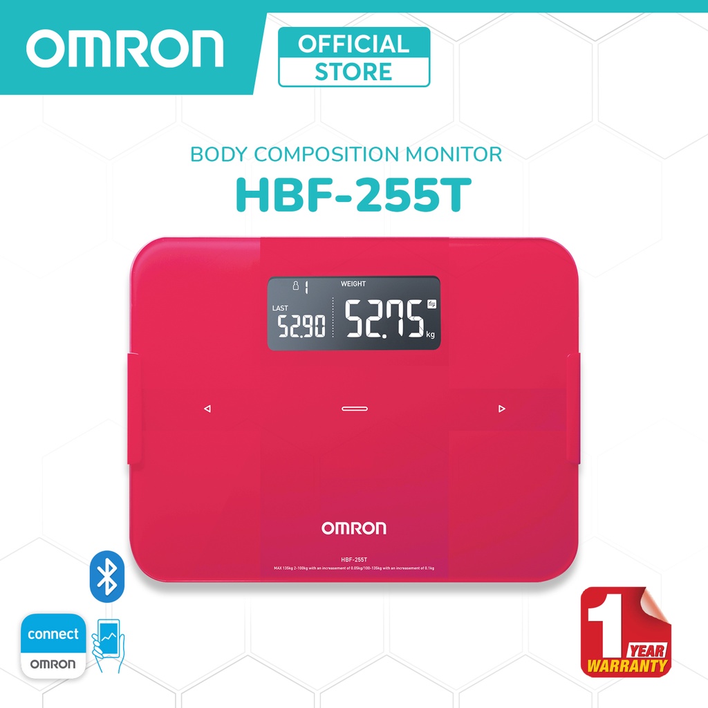 Omron HBF-255T Digital Body Composition Monitor Weighing Weight Scale with Bluetooth - Red ...