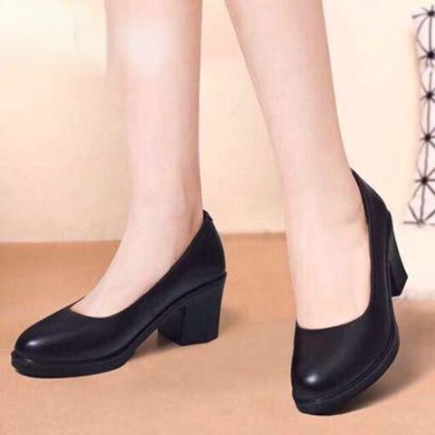 Capomos black lether shoes with 1-2inch heels for women 2024 New Spring ...