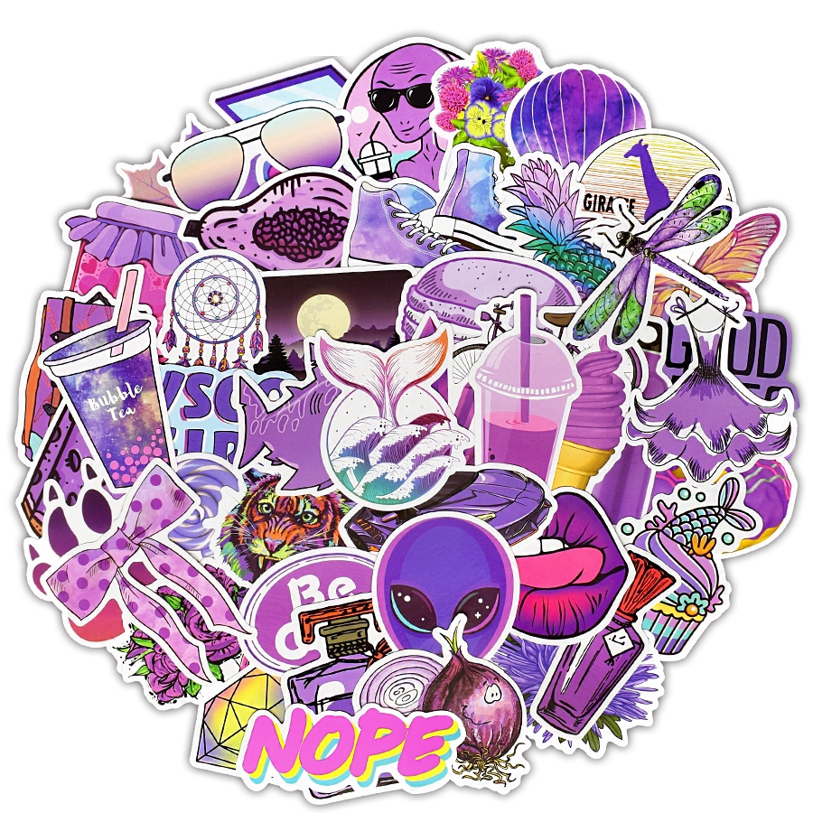 50 PCS Purple VSCO Stickers Cartoon Graffiti Girl Things Waterproof ...