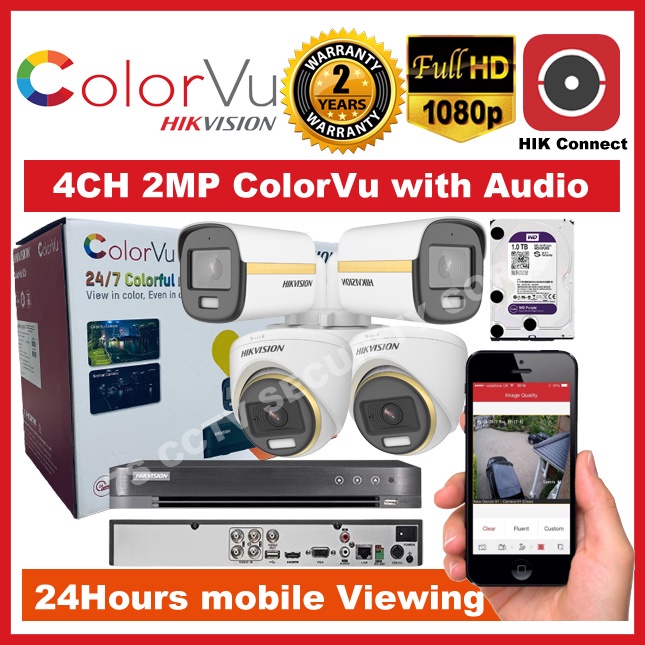 Hikvision 4CH 2MP COLORVU with AUDIO DIY CCTV Kit 1080p I Colored 24/7 ...