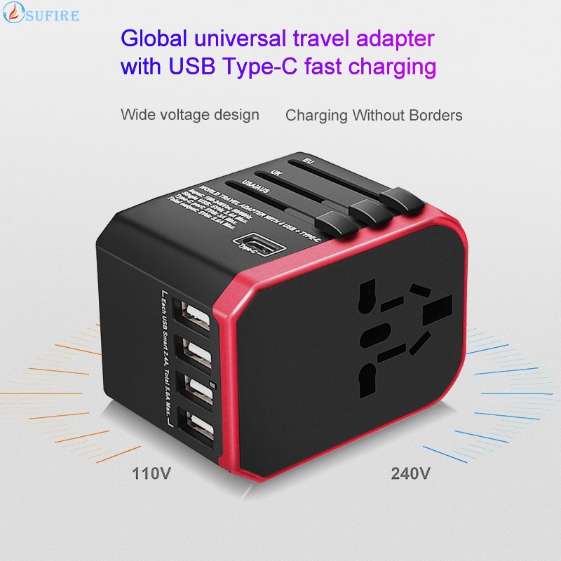Global Universal Adapter Plug with 4 USB Plug Adaptor Travel Adaptor UK ...