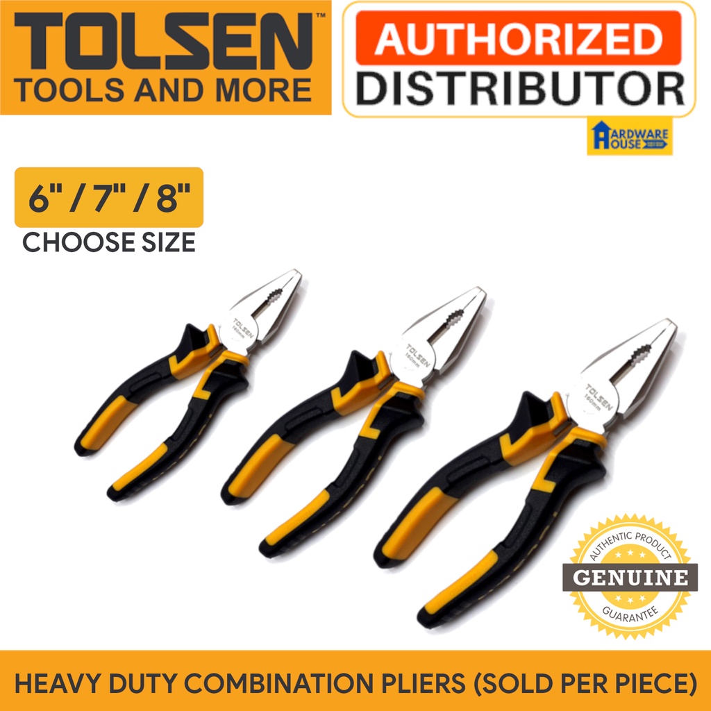 ORIGINAL TOLSEN Combination Pliers 6" / 7" / 8" Heavy Duty Forged Steel Nickel Finish Wire ...