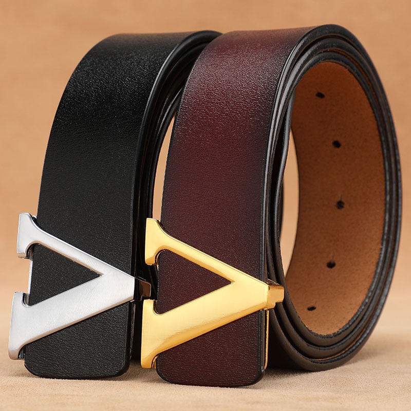 Men Belts Smooth Buckle Belt Genune Leather High Quality Belts Designer ...