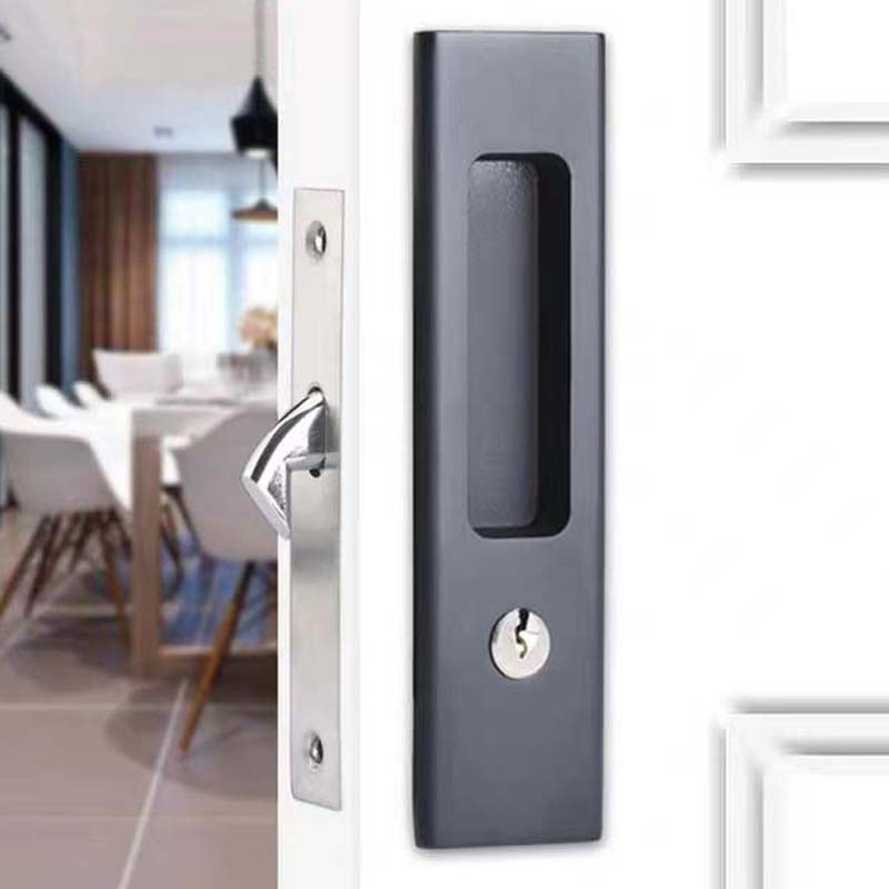Alloy Sliding Door Lock With Flush Recessed Handle Invisible Barn Wood ...