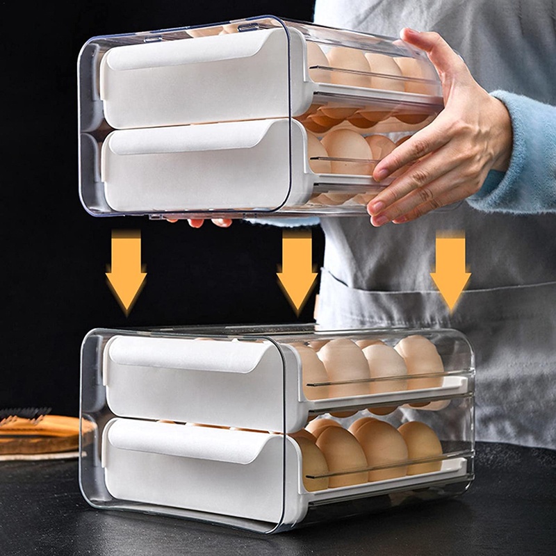 Shilily 32 Grid Egg Tray Double Layer Drawer Type Egg Storage Organizer ...